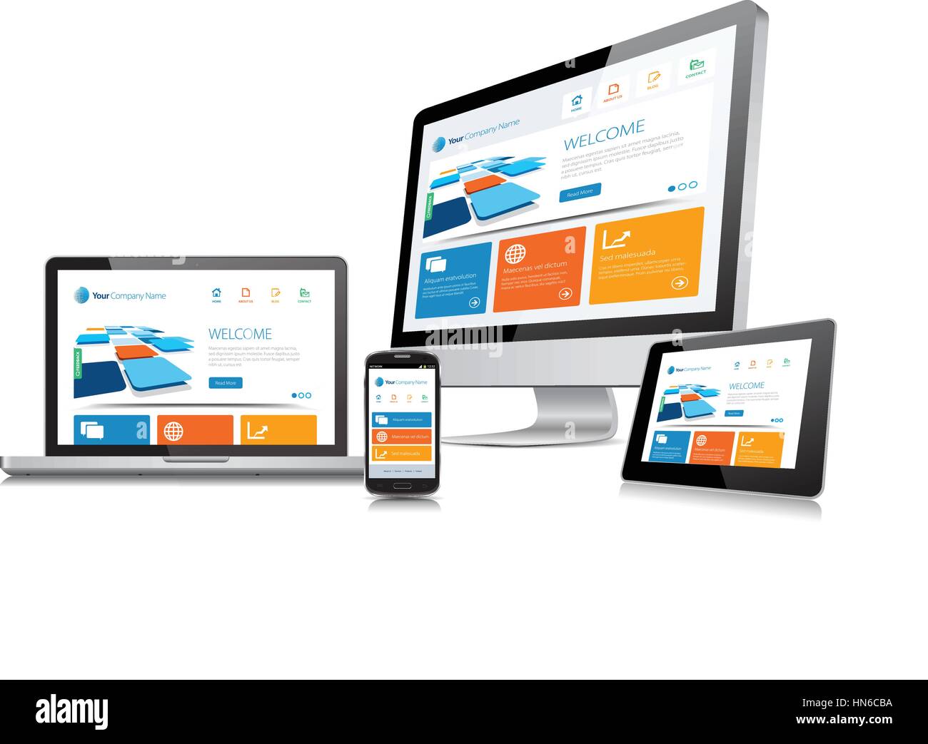 This image is a vector file representing a responsive design concept on various media devices ...