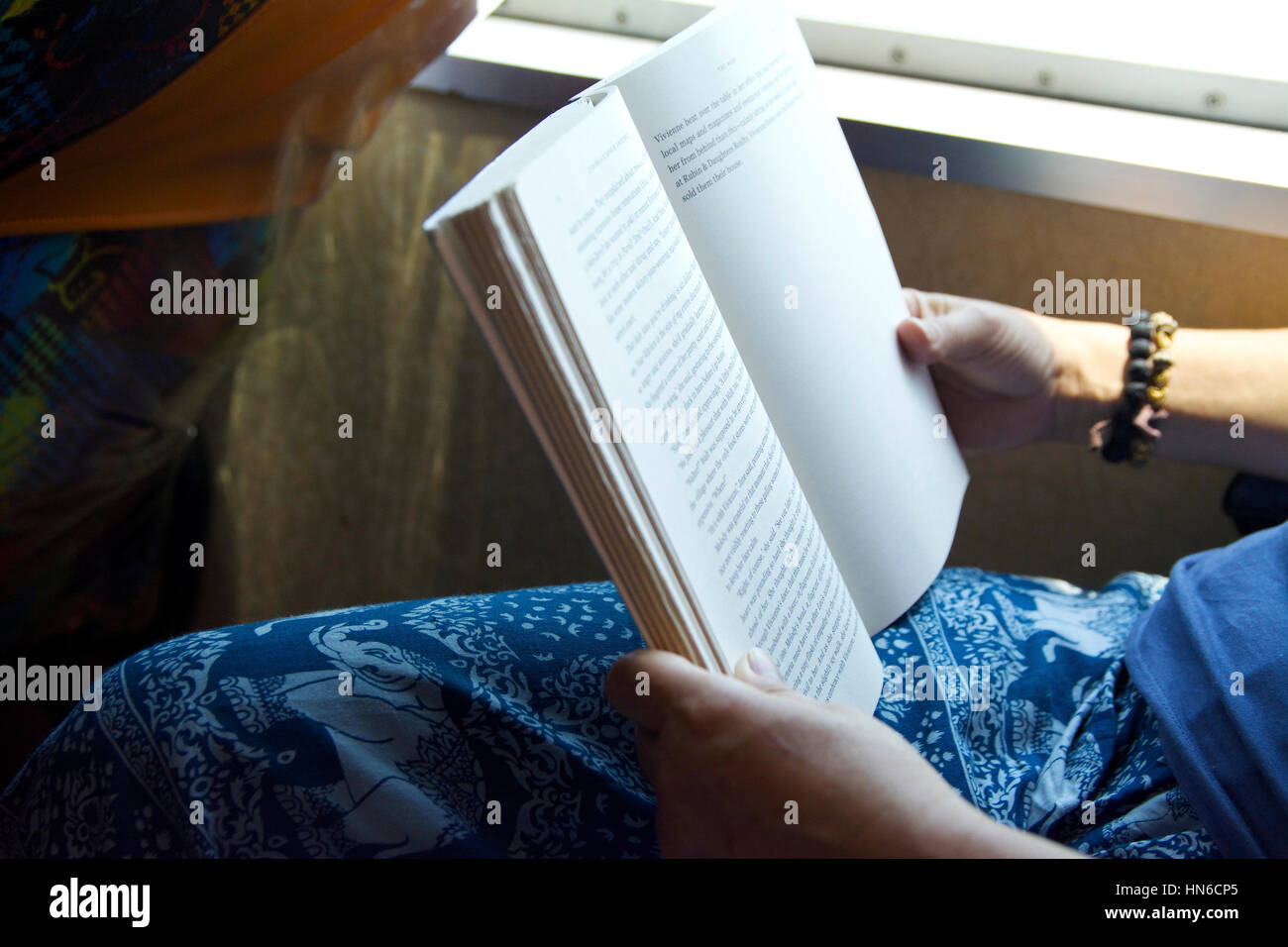 Woman reading book on a train hi-res stock photography and images - Alamy