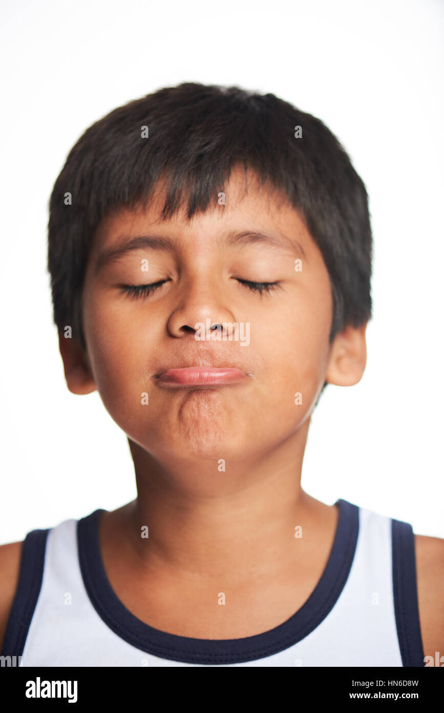 boy show his lips isolated on white background Stock Photo - Alamy