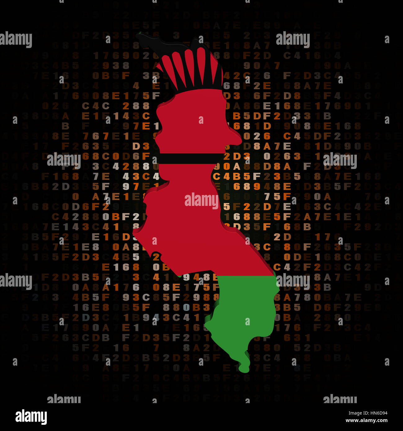 Malawi map flag on hex code illustration Stock Photo - Alamy