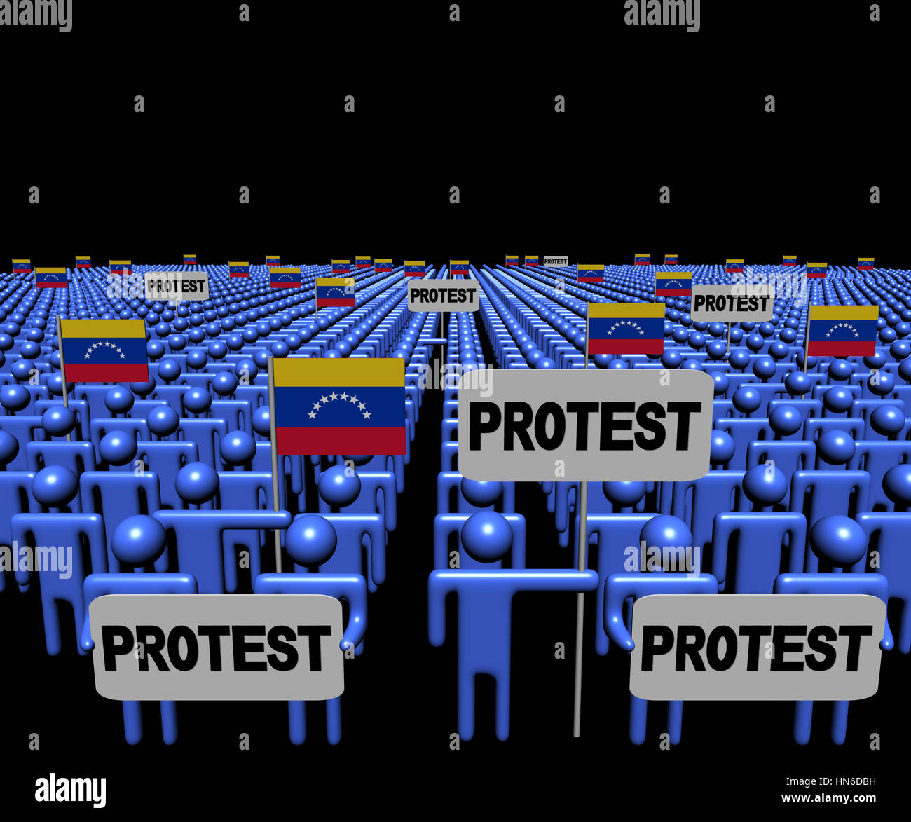 Crowd of people with protest signs and Venezuelan flags illustration ...