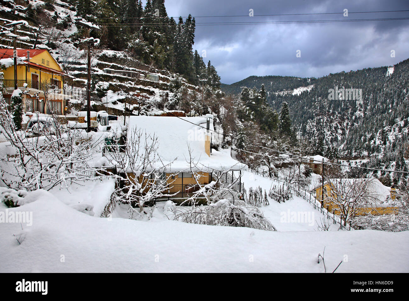 Houses on the edge of Tornos village, Evrytania, Central Greece Stock ...