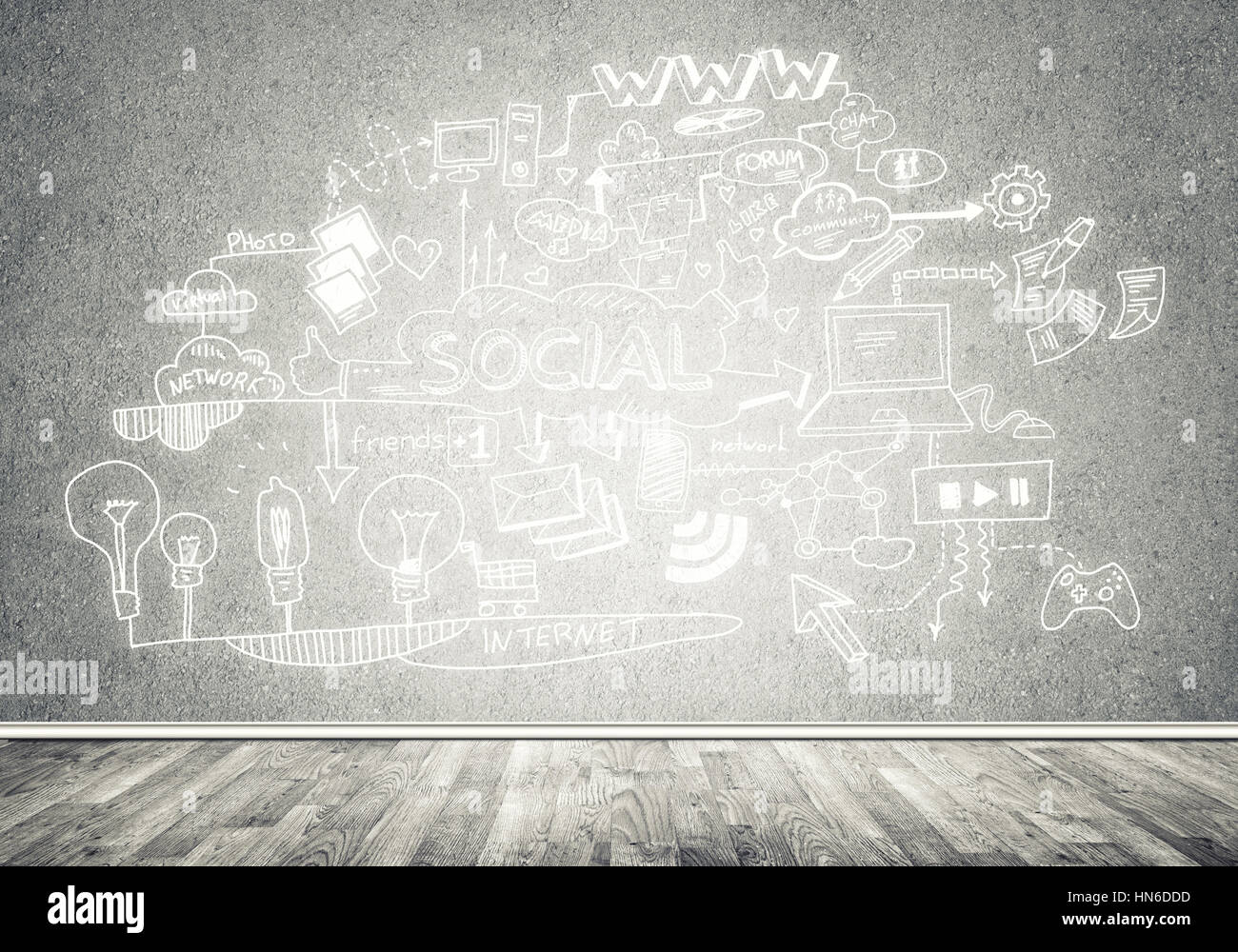 Room interior with business sketches on wall Stock Photo - Alamy