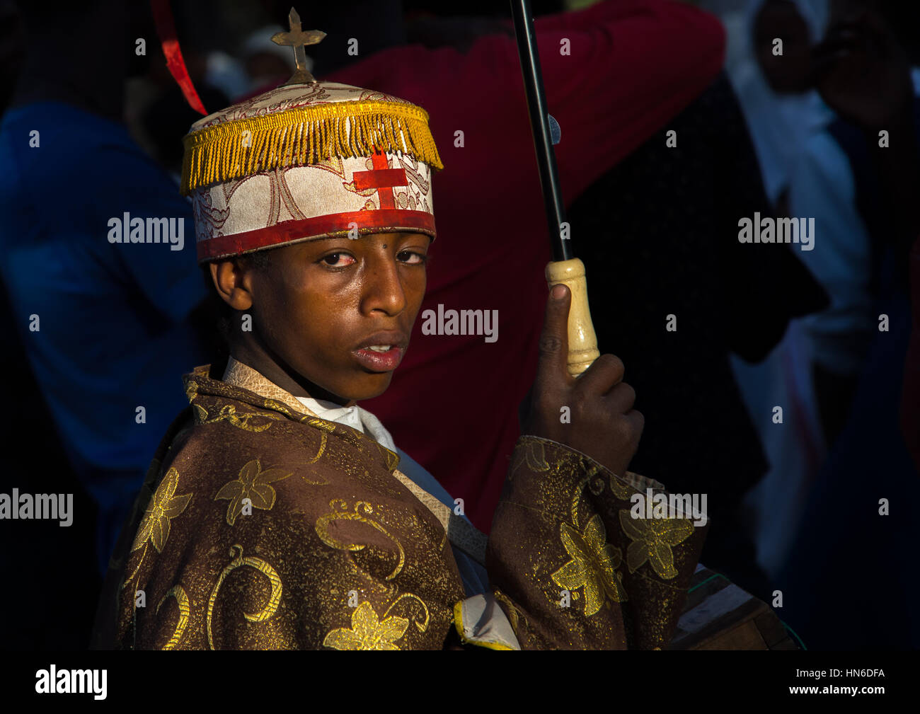 Ethiopian orthodox priest celebrating the colorful Timkat epiphany ...