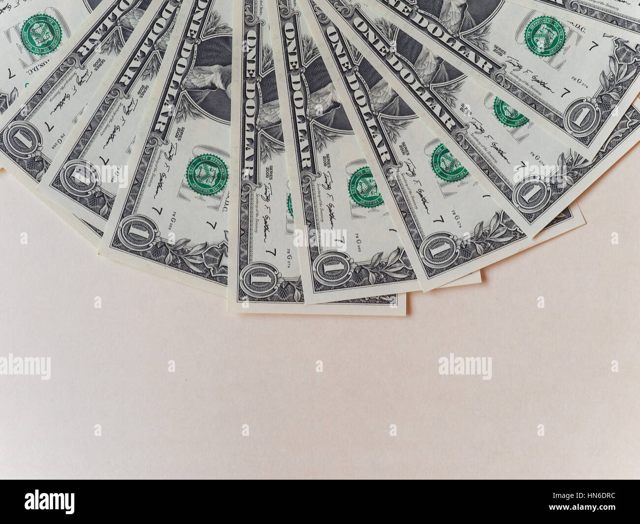 Dollar (USD) banknotes, currency of United States (USA) with copy space ...