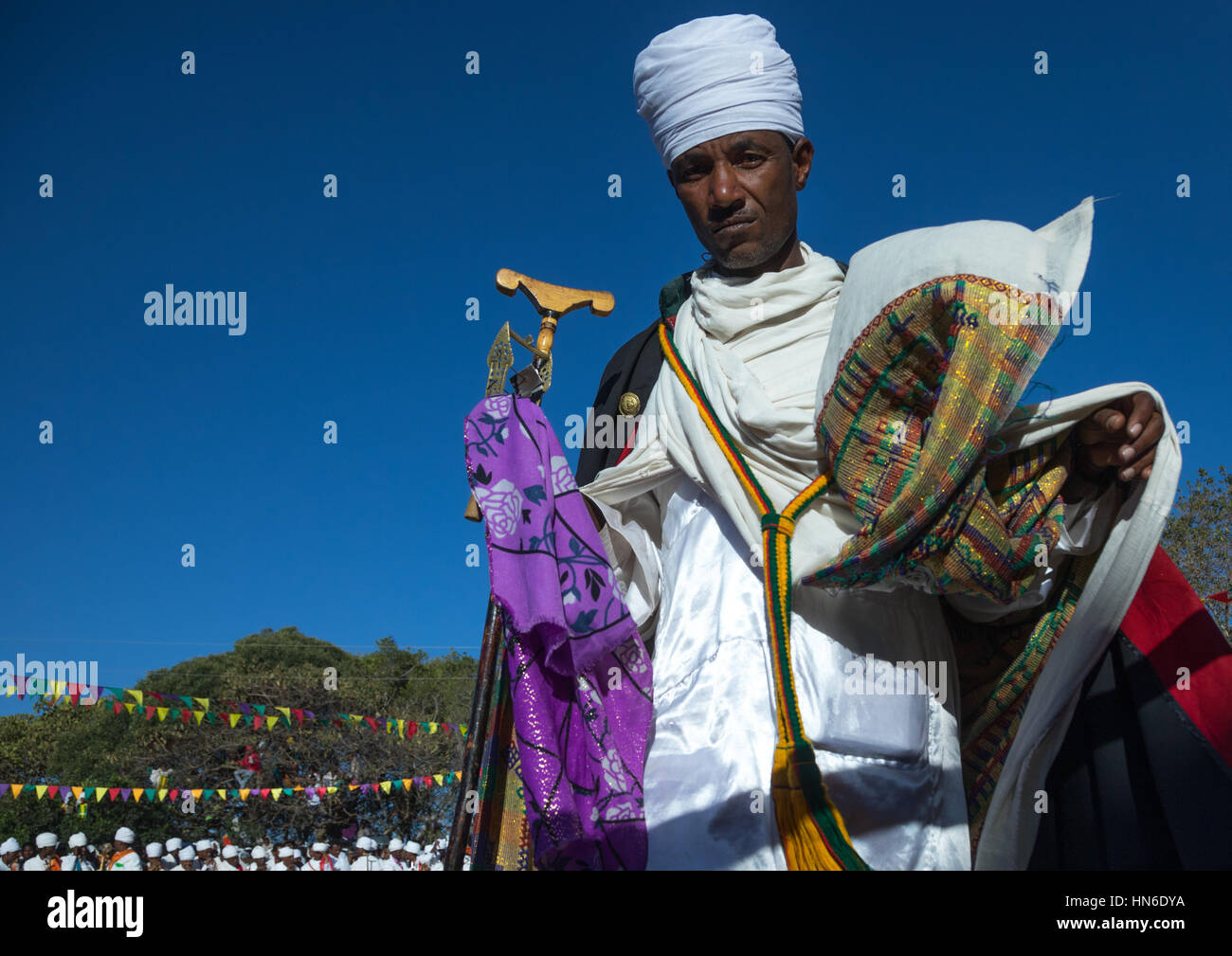 Ethiopian orthodox priest celebrating the colorful Timkat epiphany ...