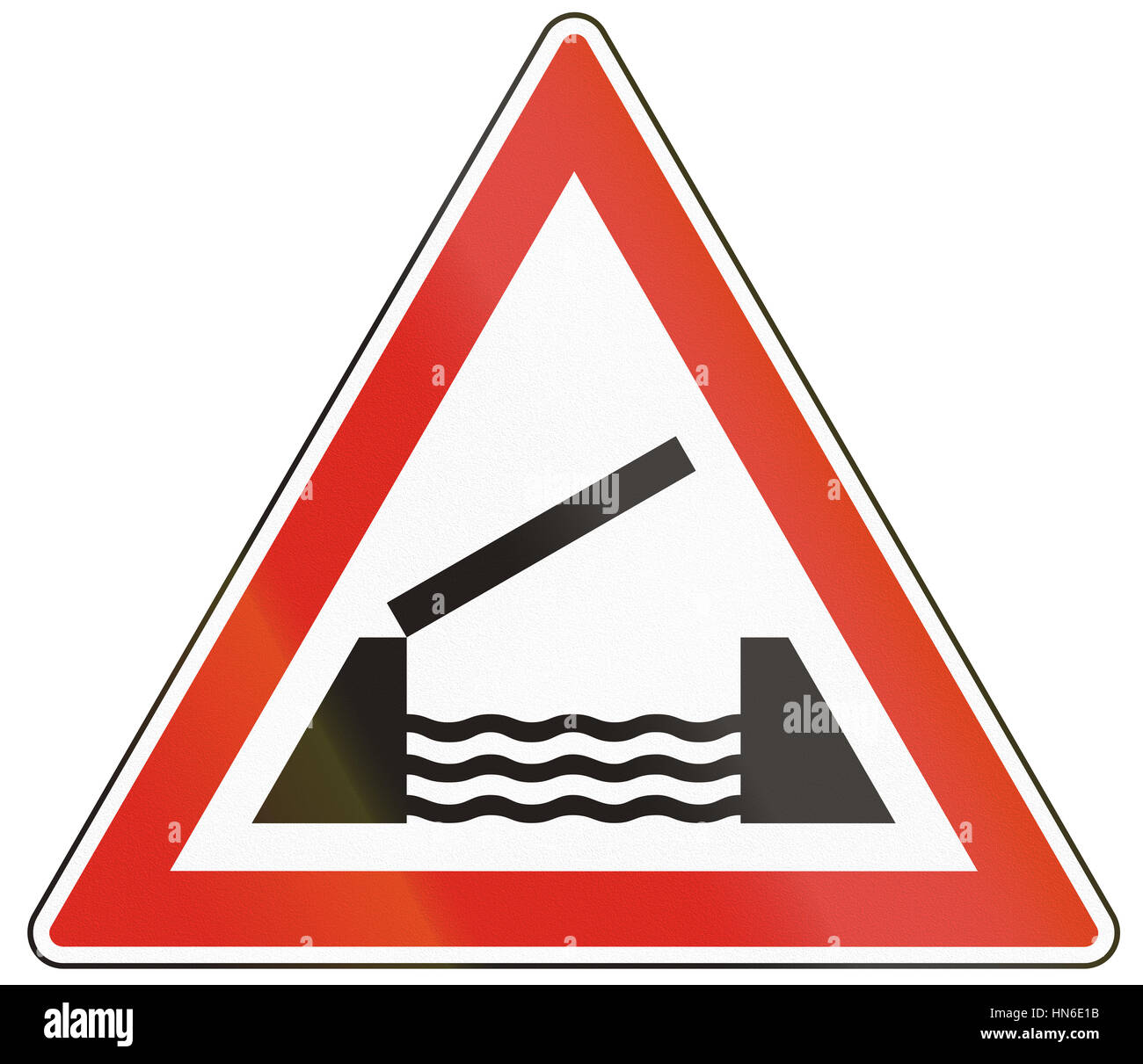 Hungarian warning road sign - Opening or swing bridge ahead Stock Photo ...
