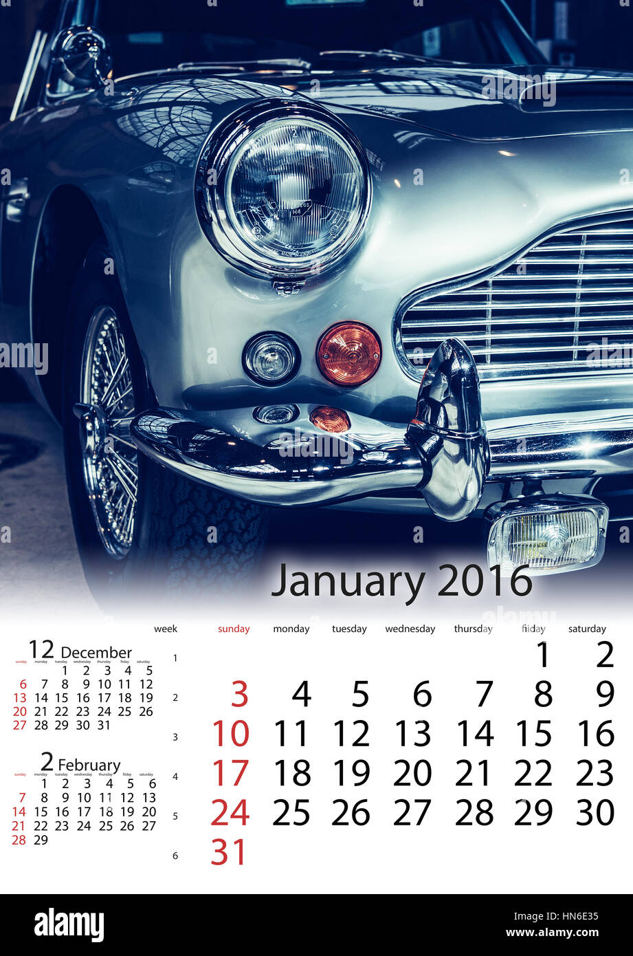 January 2016 calendar hi-res stock photography and images - Alamy