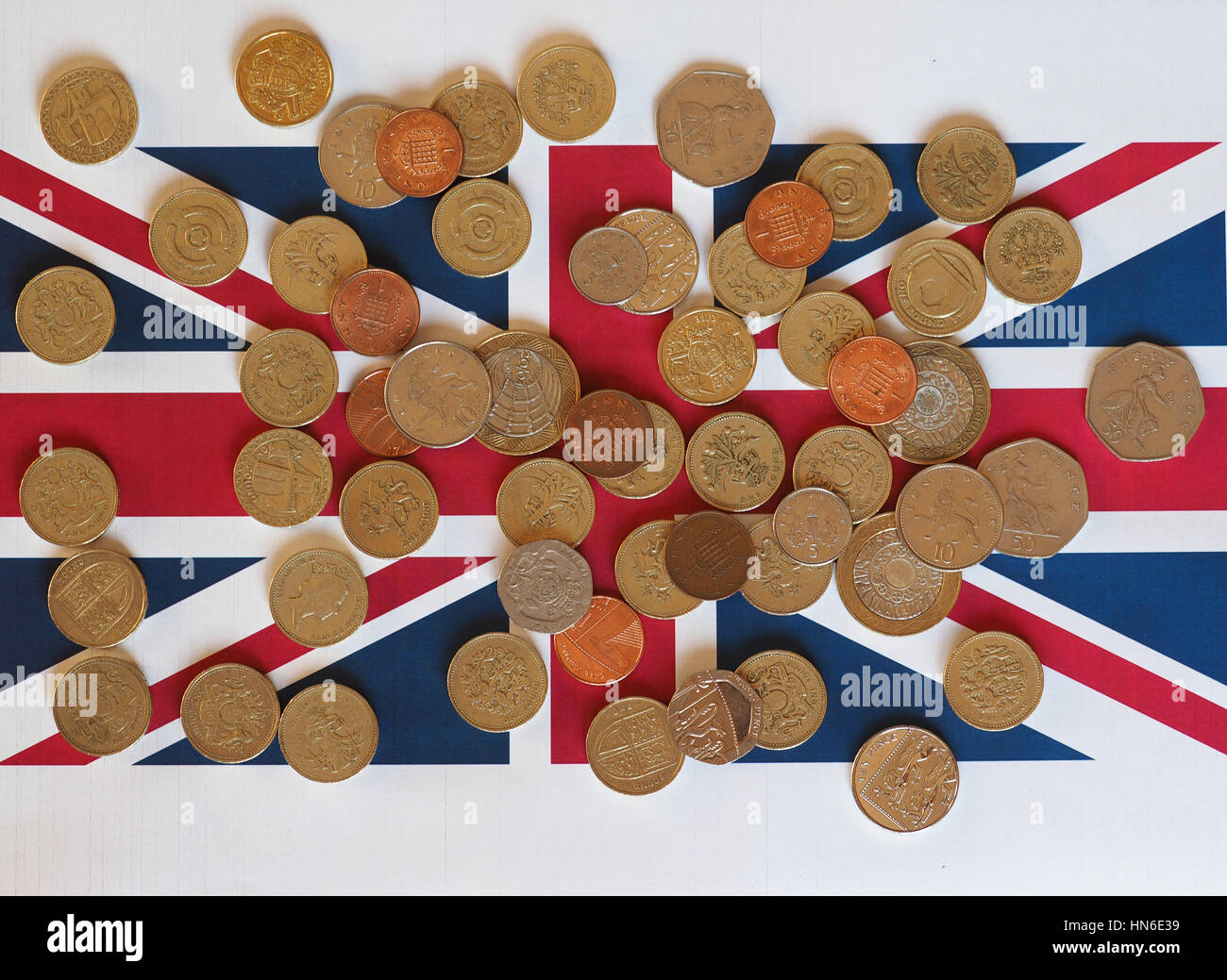 Pound coins money (GBP), currency of United Kingdom, over the Union ...