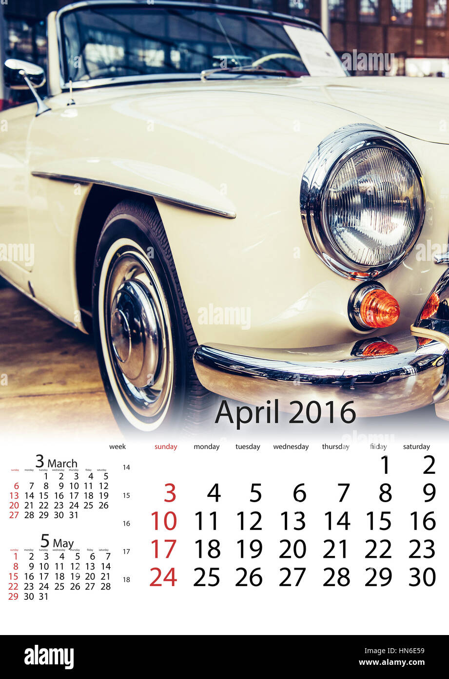 Calendar April 2016 - classic car. Beautiful exhibition Stock Photo - Alamy