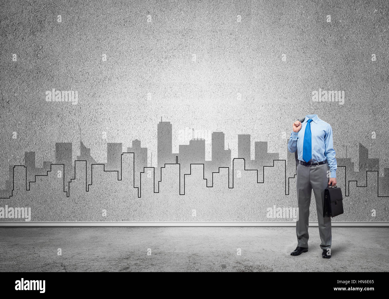 Headless engineer man with papers in hand against construction ...