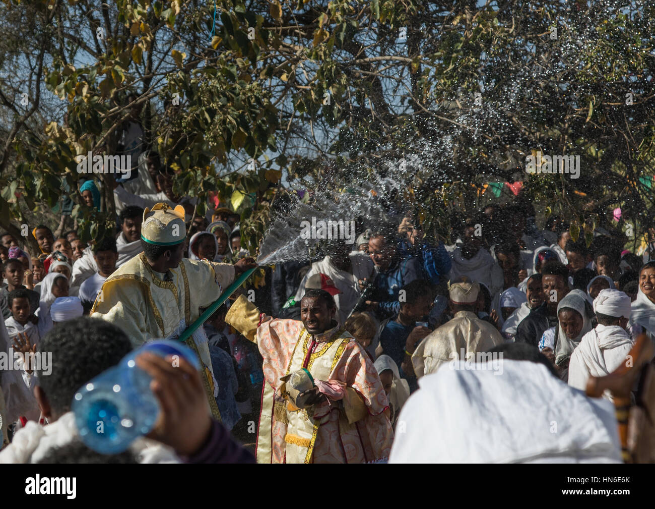 Holy water sprayed onto the crowd attending Timkat celebrations of ...