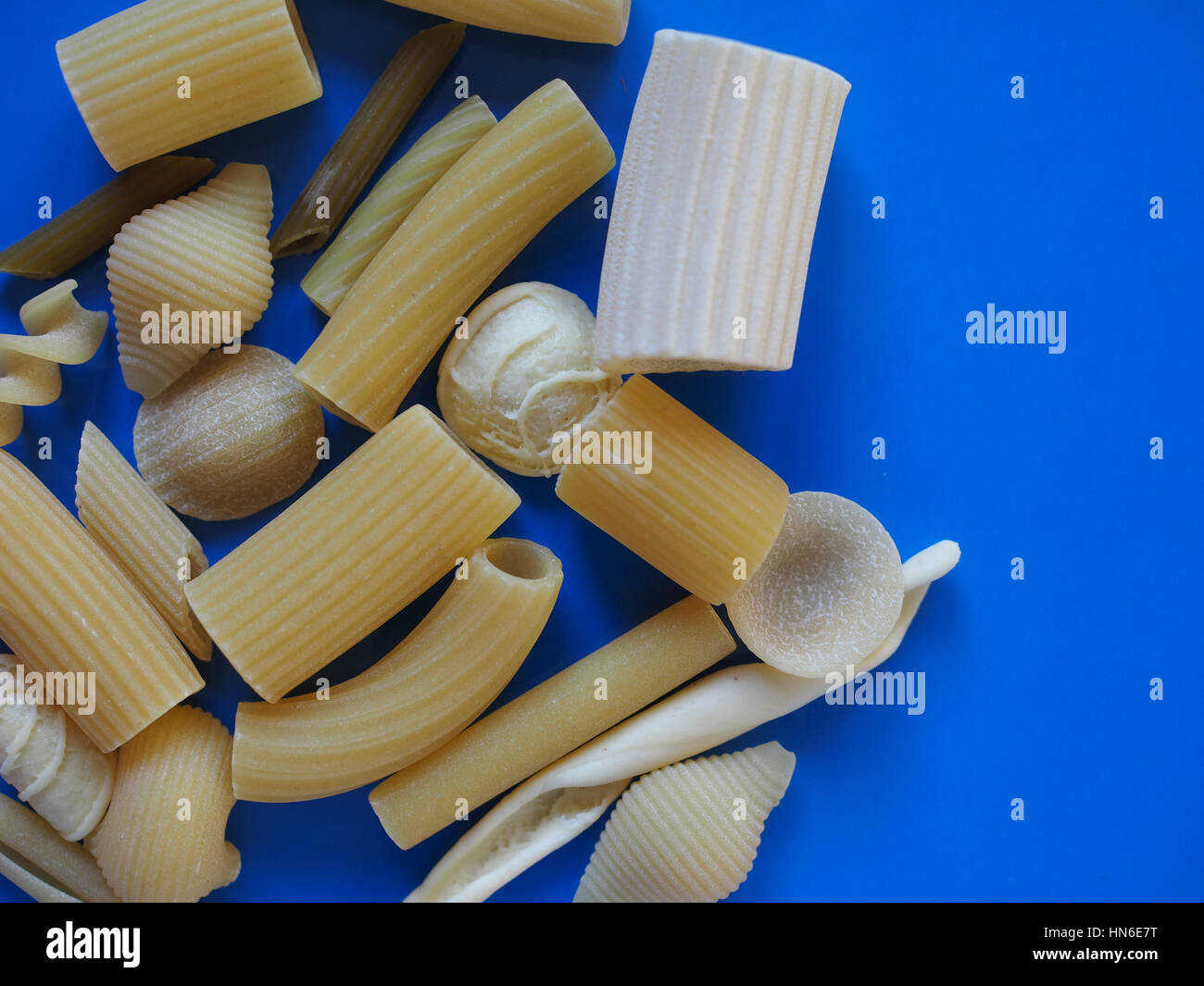 Many different types of Italian pasta including penne macaroni ...
