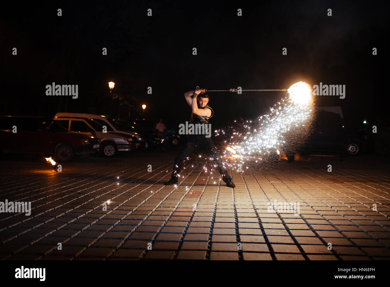 Amazing Fire Show at night Stock Photo - Alamy