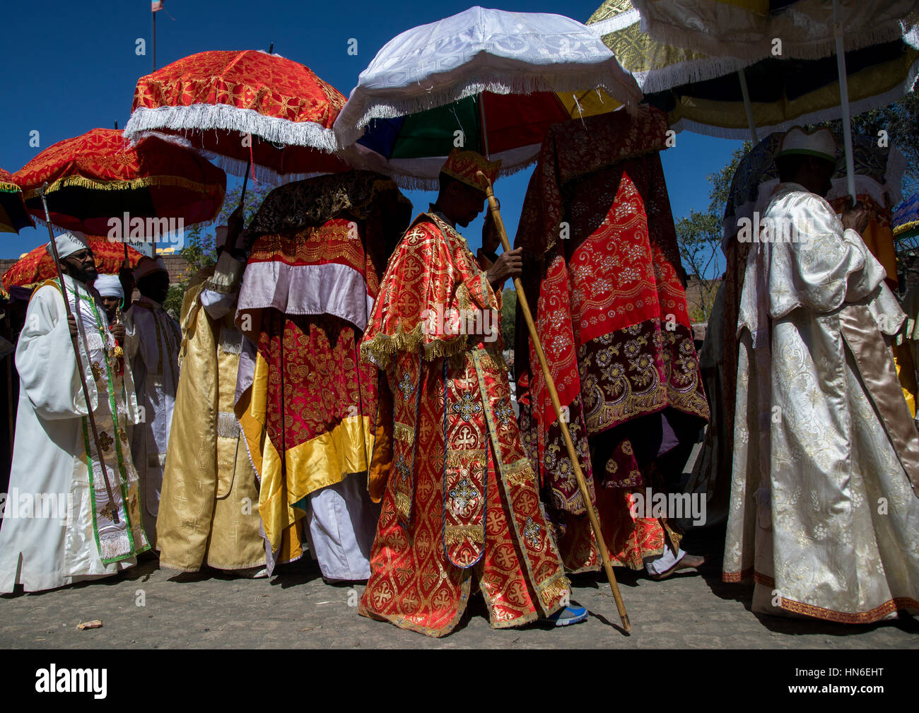 Ethiopian orthodox priests with censers celebrating the colorful Timkat ...