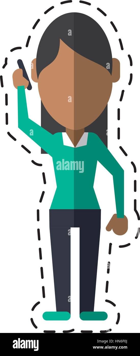 character woman talk smartphone communication cut line Stock Vector ...