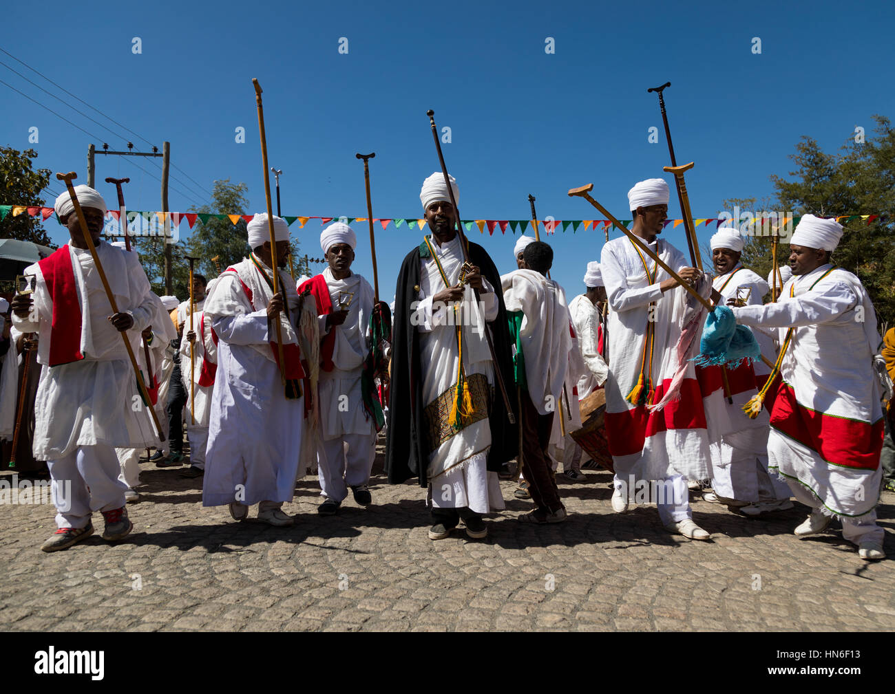 Ethiopian orthodox priests procession celebrating the colorful Timkat ...