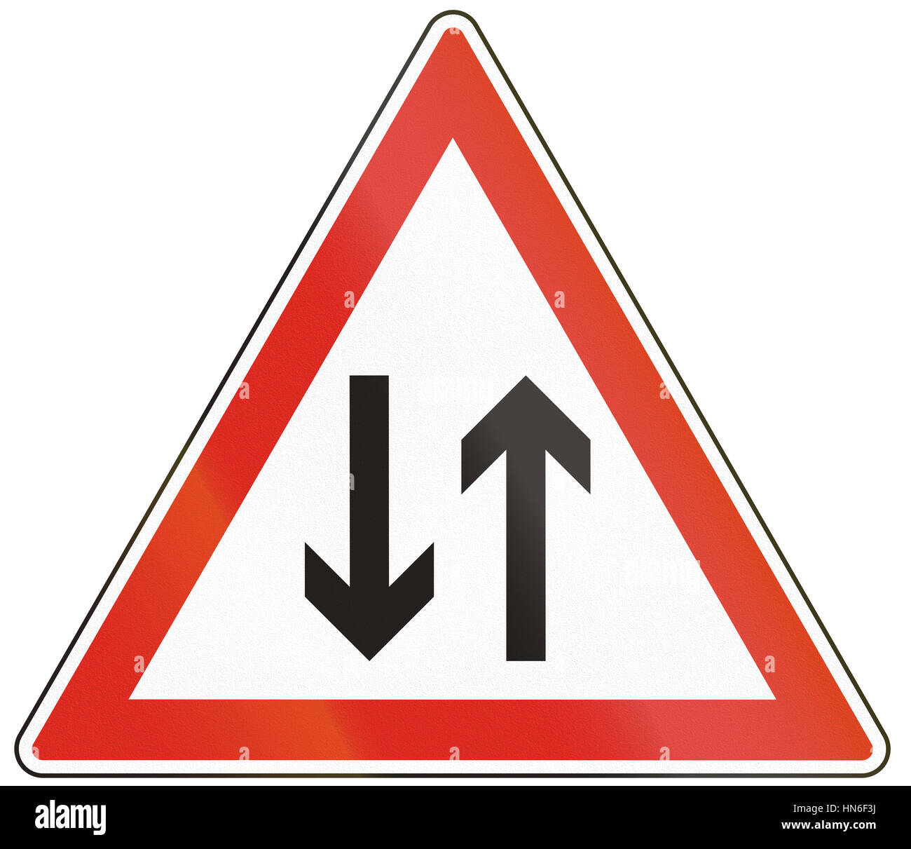 Two way traffic sign on white triangle hi-res stock photography and ...