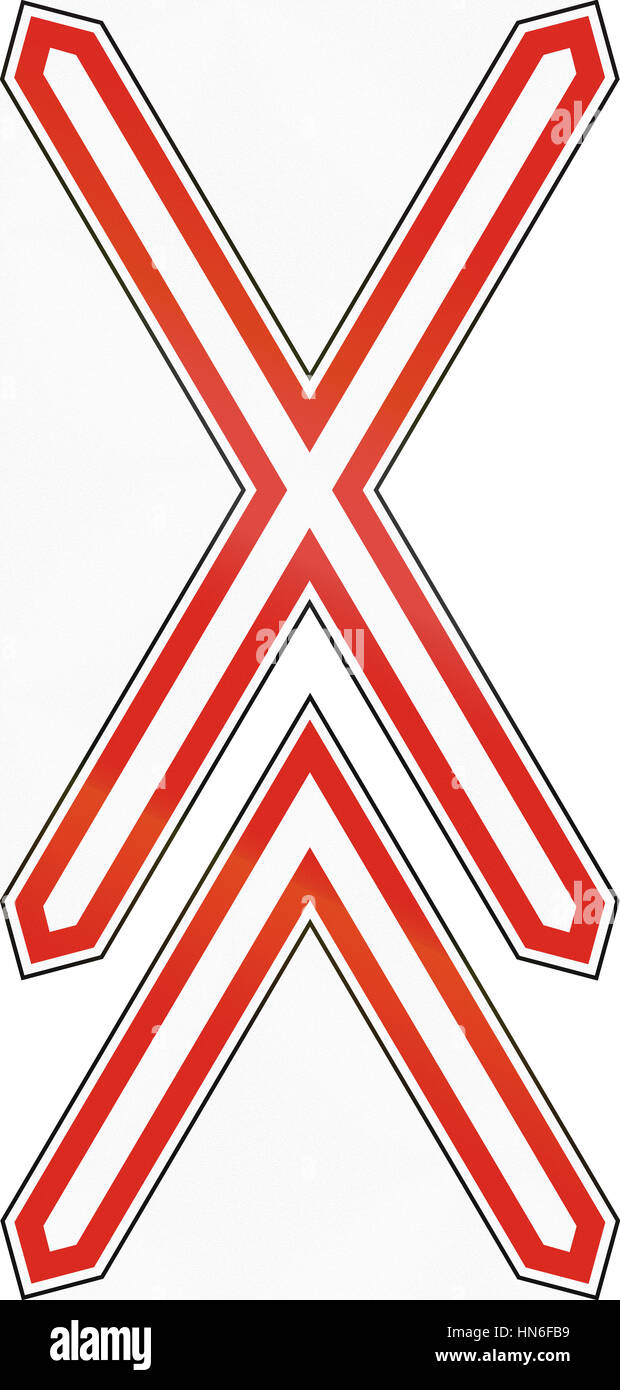 Hungarian warning road sign - Level crossing with multiple tracks Stock ...