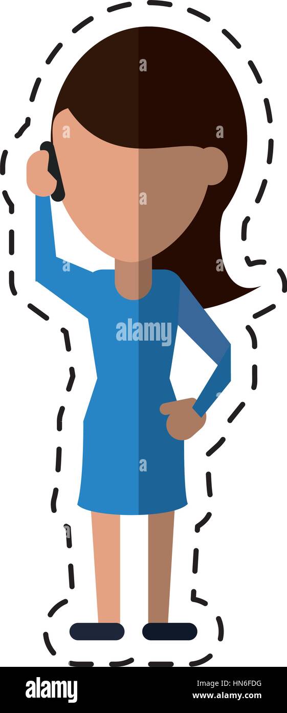 woman character communicating talk smartphone dot line Stock Vector ...