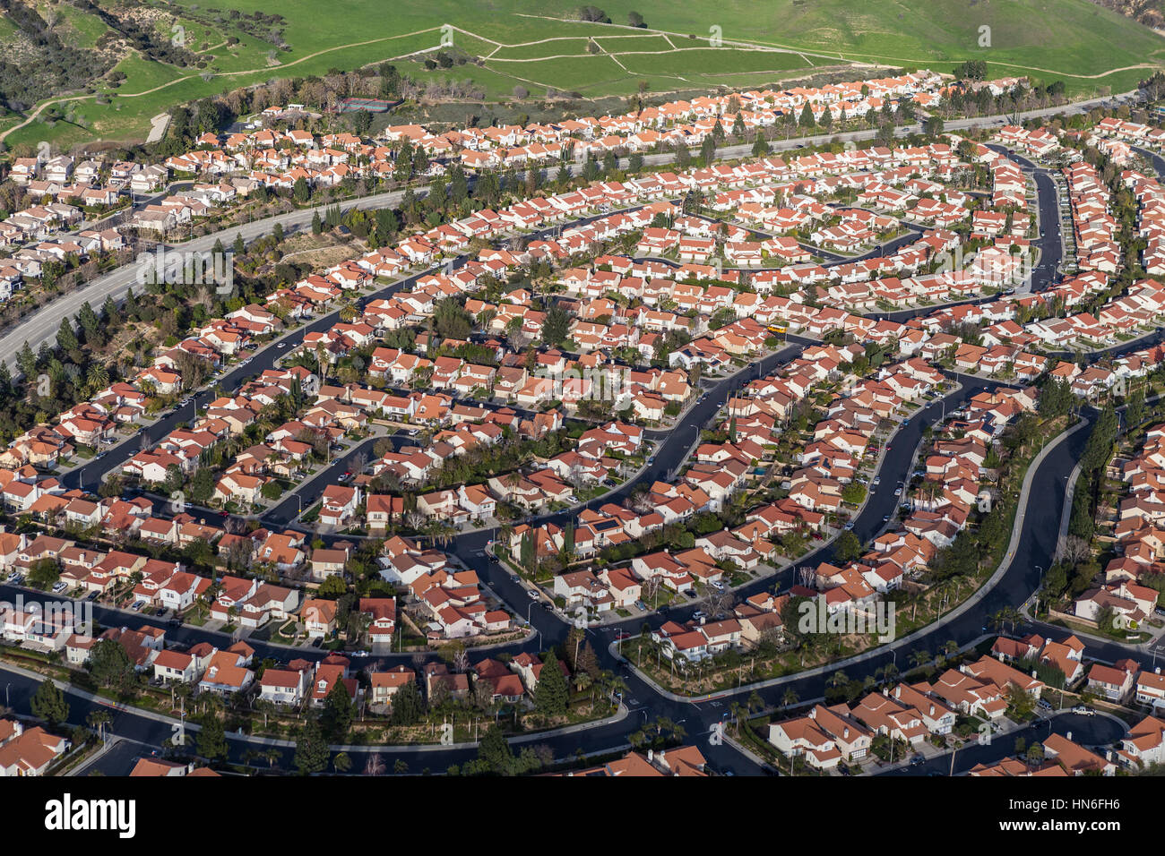 Aerial view of modern suburban housing in the Porter Ranch community of ...