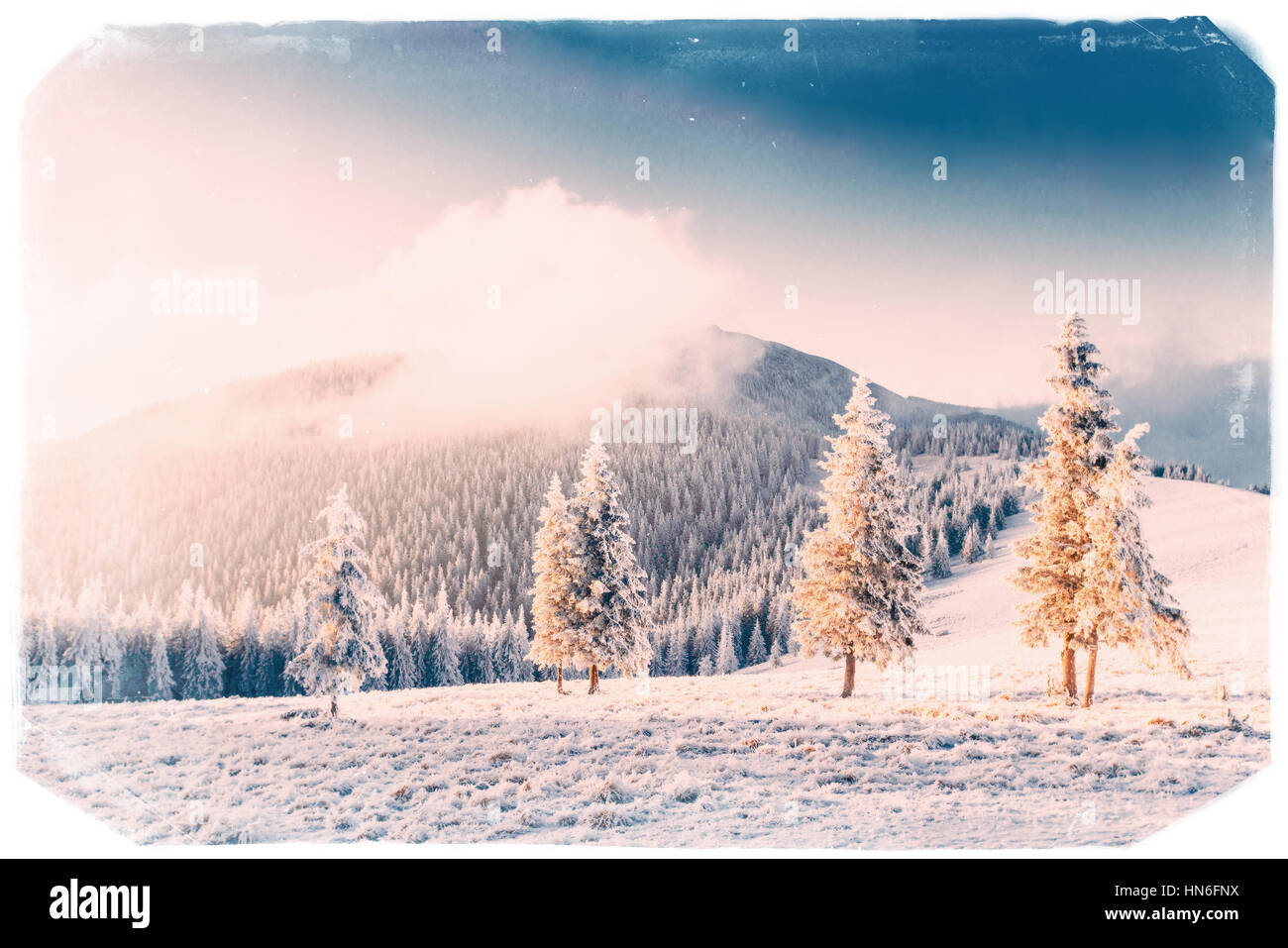Winter landscape with snow in mountains Carpathians, Ukraine.Vin Stock ...