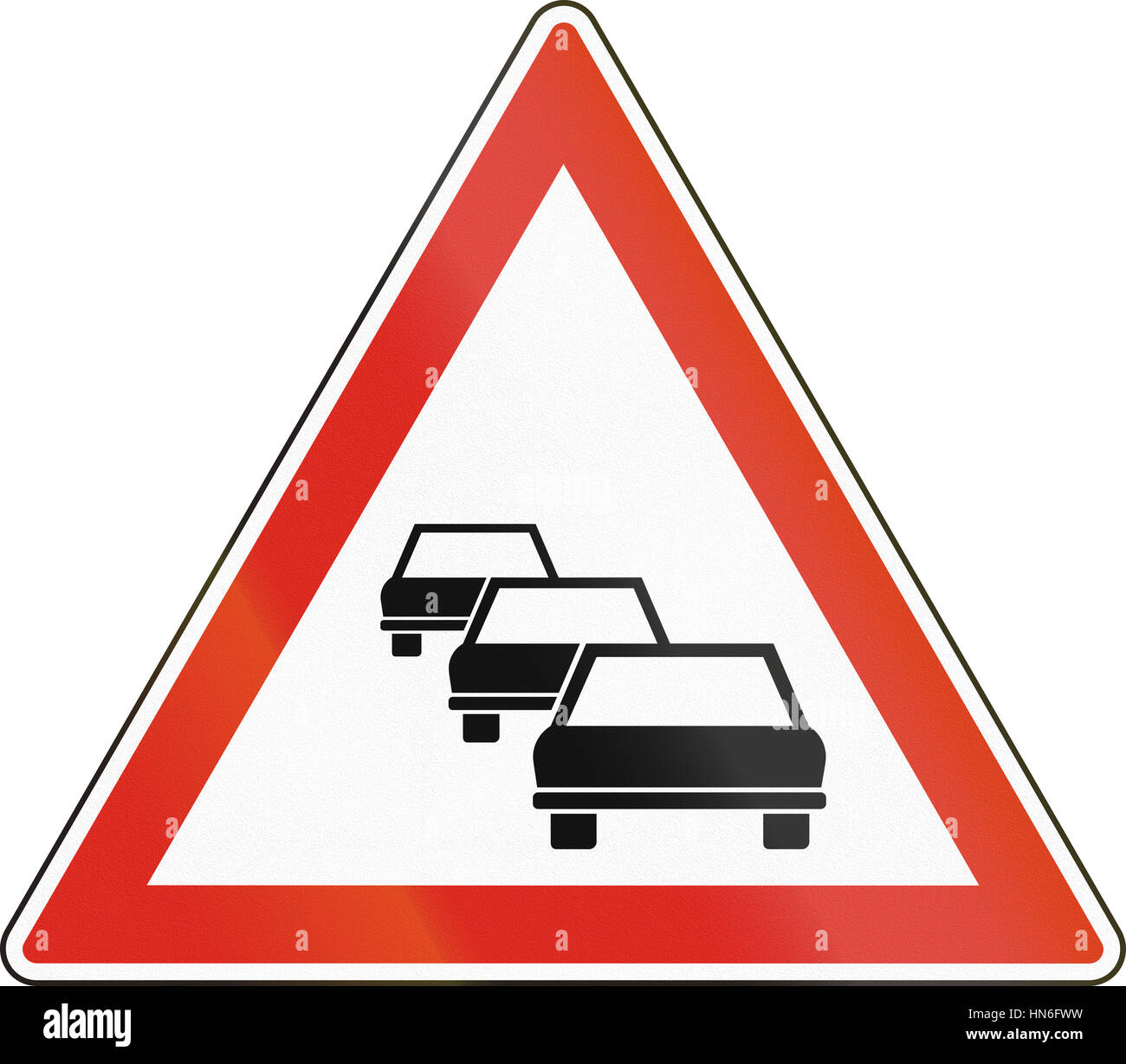 Warning road sign used in Hungary - Traffic queues likely Stock Photo ...