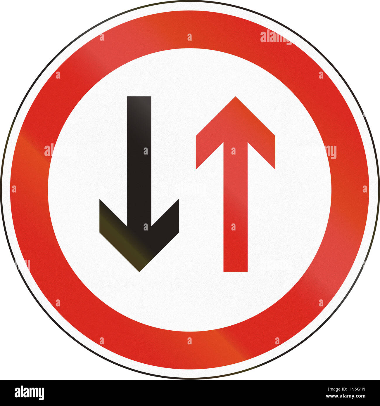 Hungarian regulatory road sign - Give way to oncoming traffic Stock ...