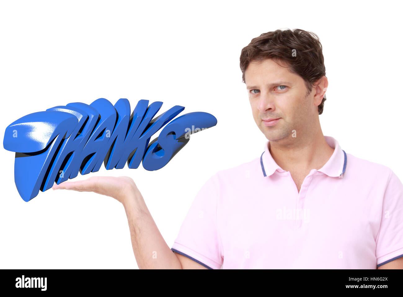 Man holding "THANKS" on his hand Stock Photo - Alamy