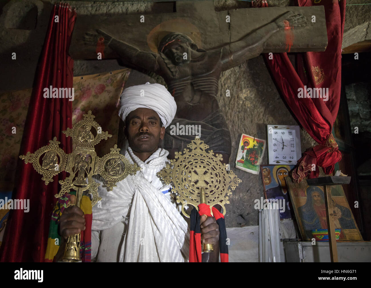 Ethiopian Orthodox Priest Holding Cross Stock Photo