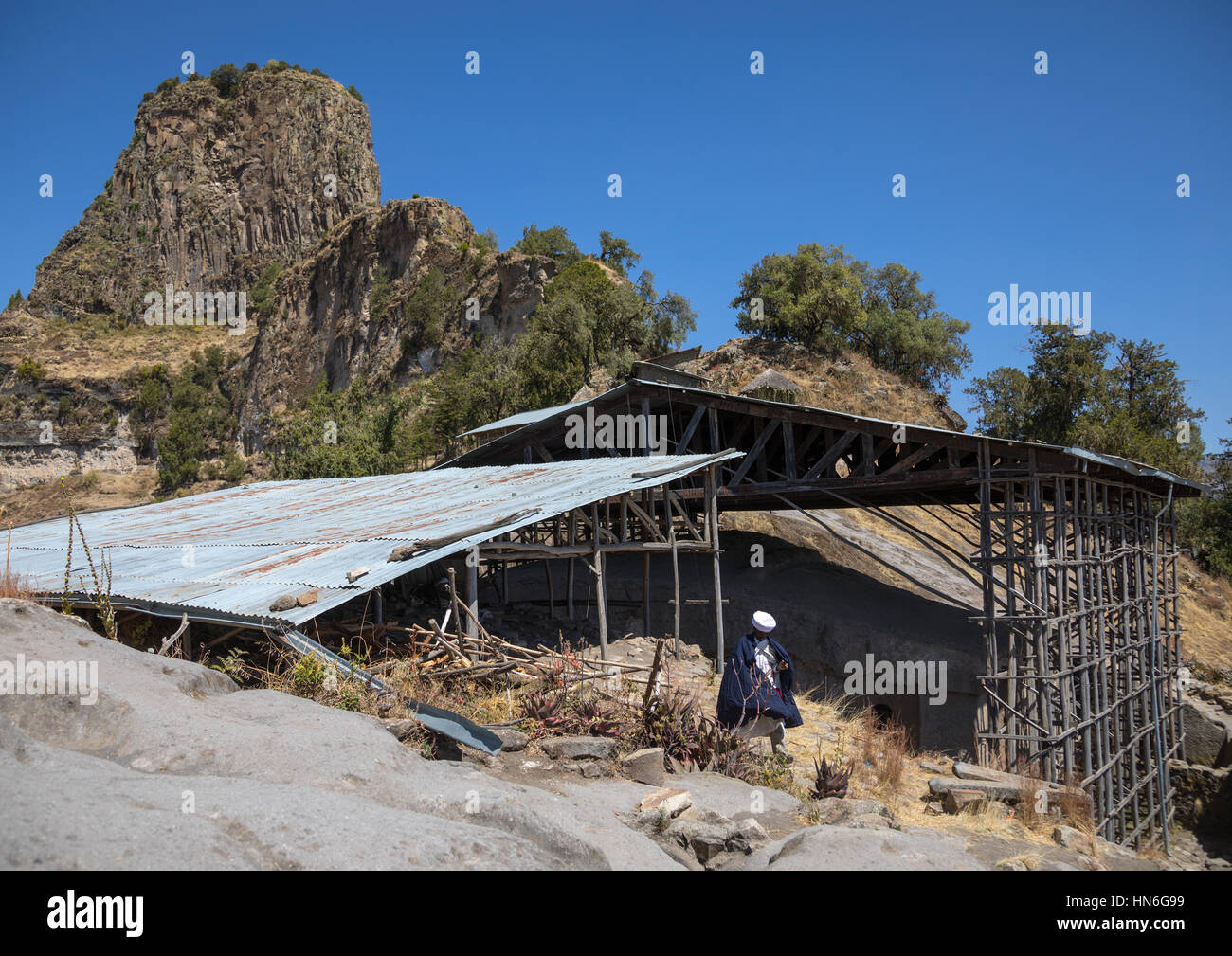 Asheten Mariam rock hewn church and its metal roof, Amhara region ...