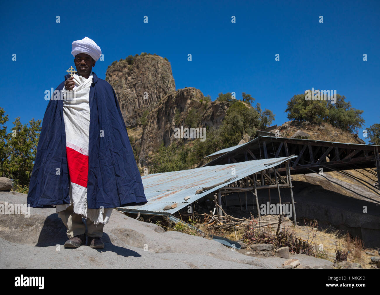 Priest of the ethiopian orthodox church in Asheten mariam rock hewn ...