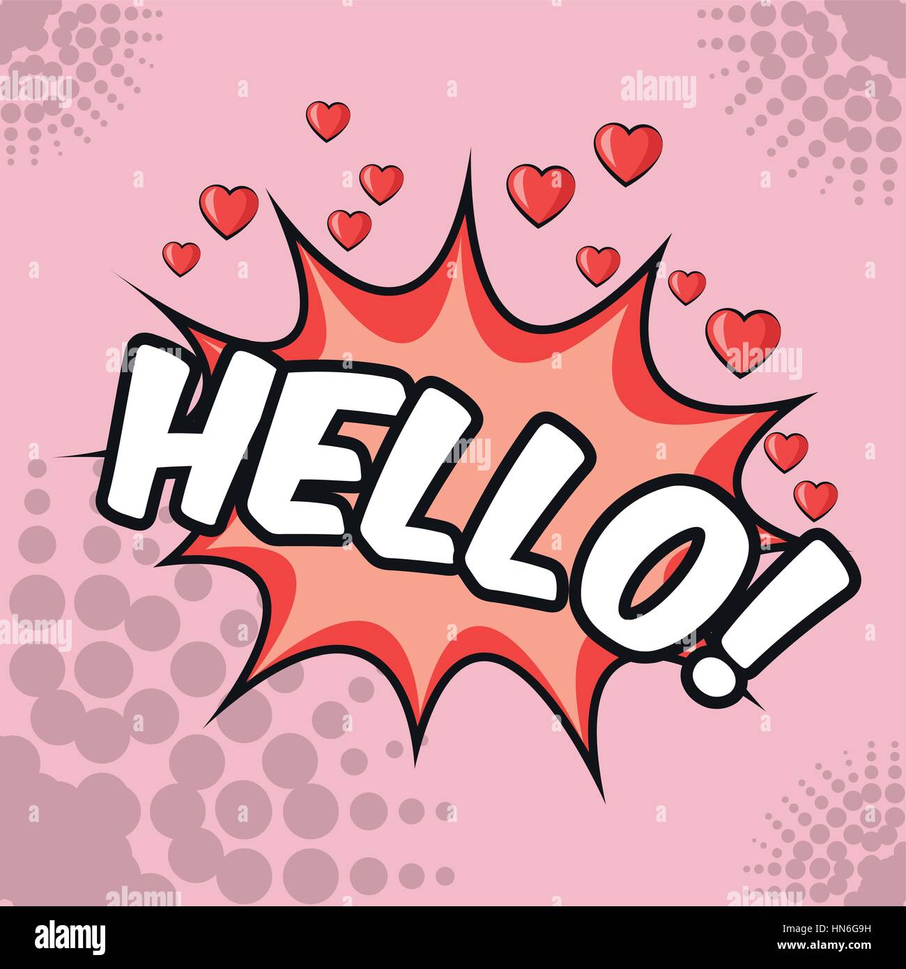 hello bubble hearts love pop art pink background design Stock Vector ...