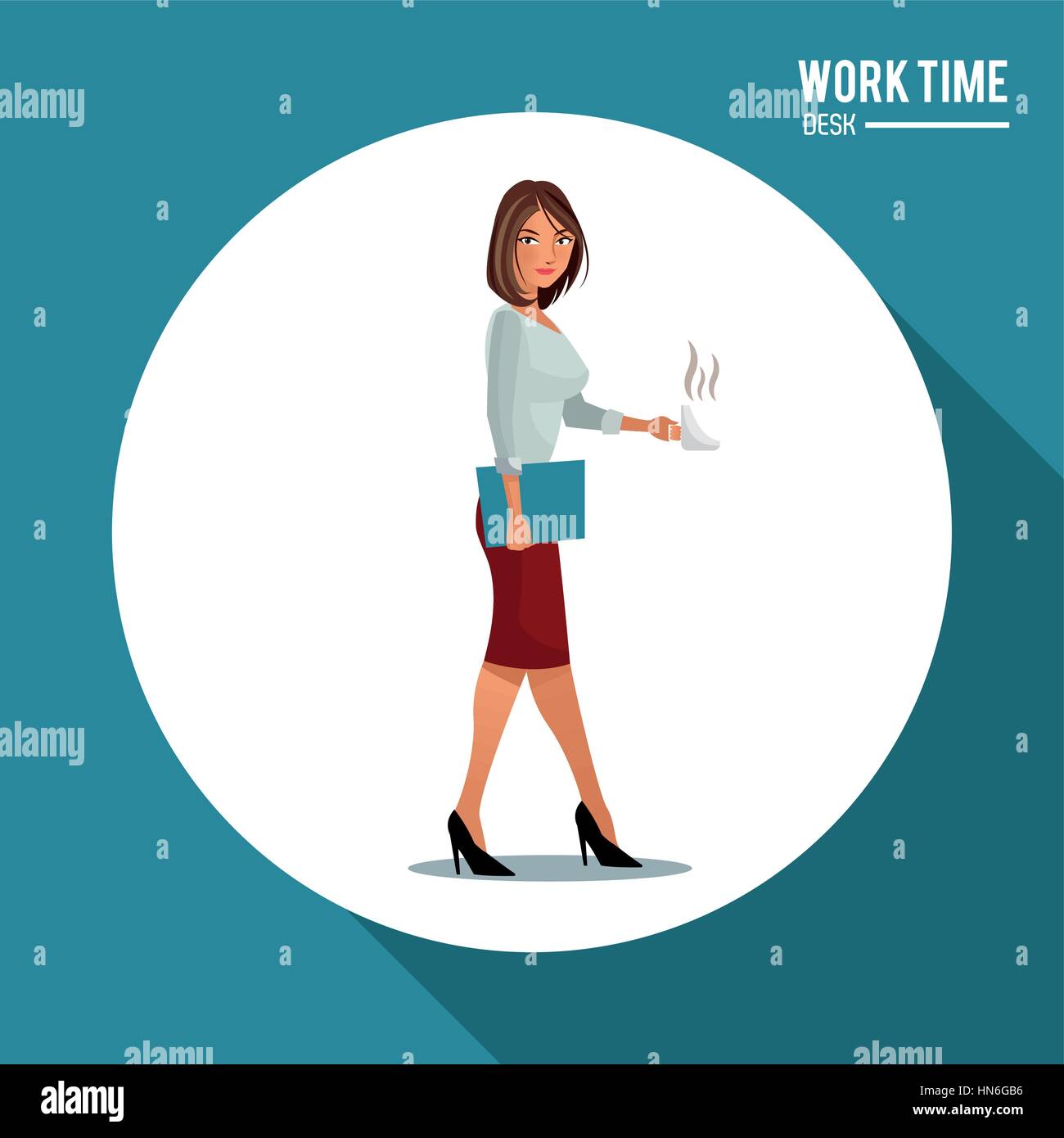woman employee office work time desk Stock Vector Image & Art - Alamy
