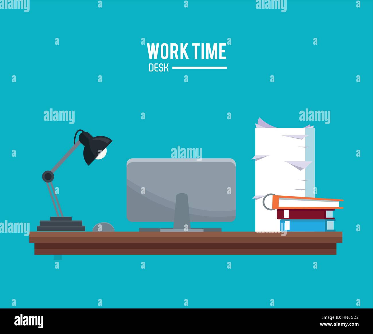 work time desk laptop lamp book documents Stock Vector Image & Art - Alamy