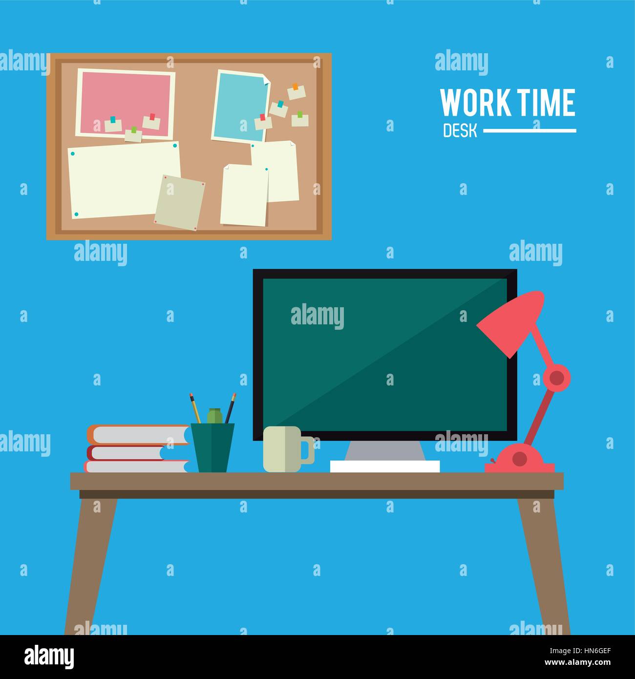 work time desk space laptop lamp notice board Stock Vector Image & Art ...