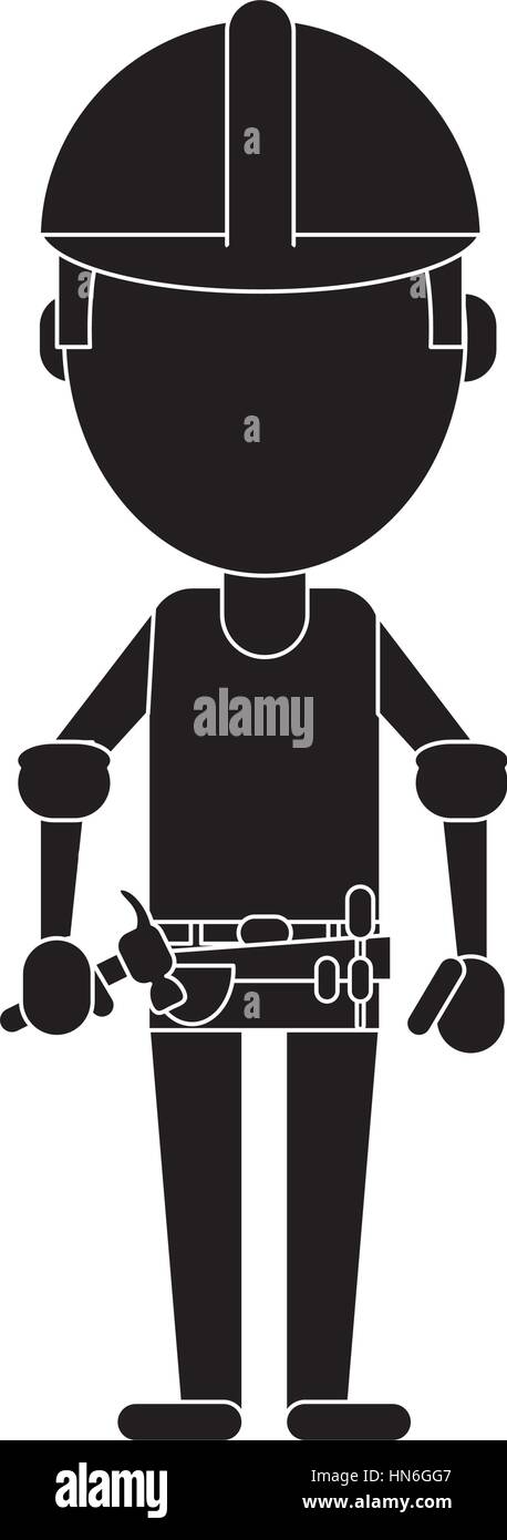 construction man helmet tool belt hammer pictogram Stock Vector Image ...