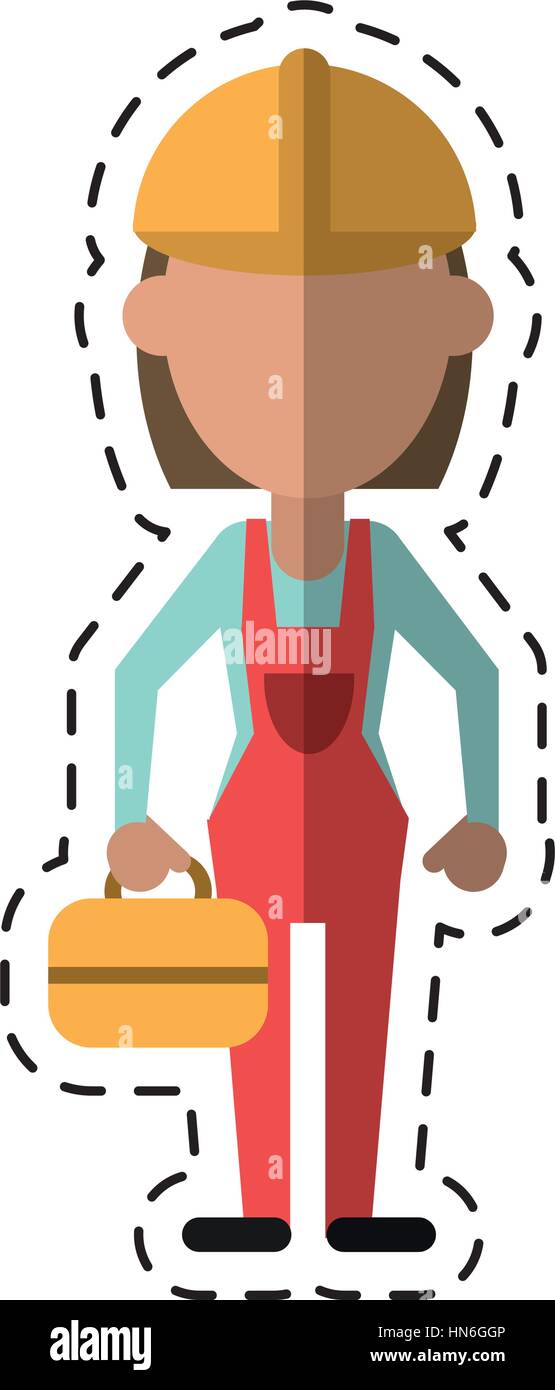 woman worker construction toolbox-cut line Stock Vector Image & Art - Alamy