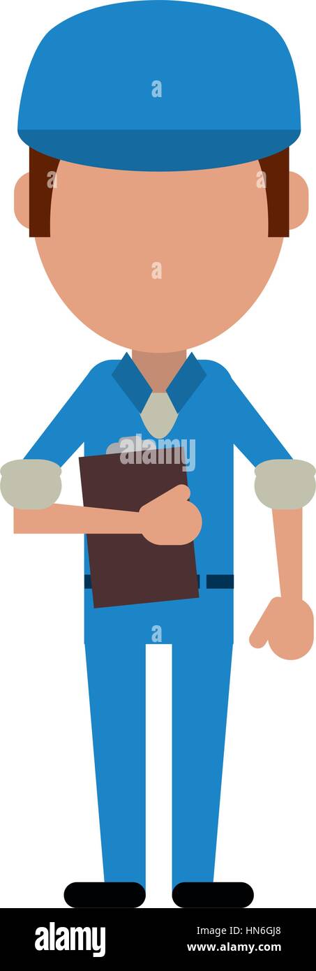 man worker blue uniform clipboard and cap Stock Vector Image & Art - Alamy