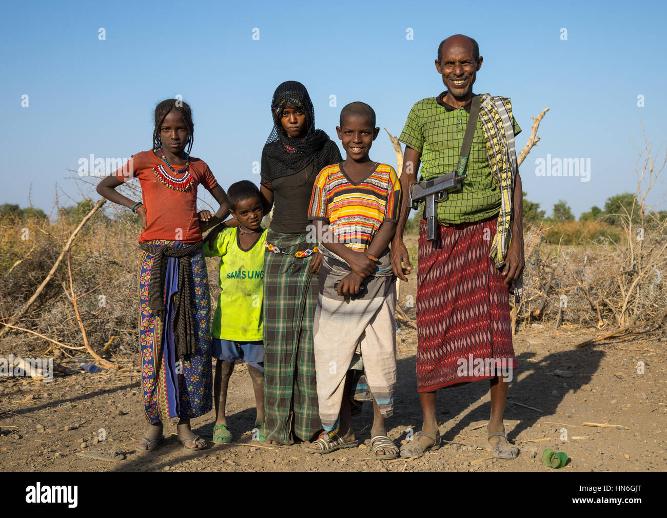 Portrait of an Afar tribe family, Afar region, Chifra, Ethiopia Stock ...