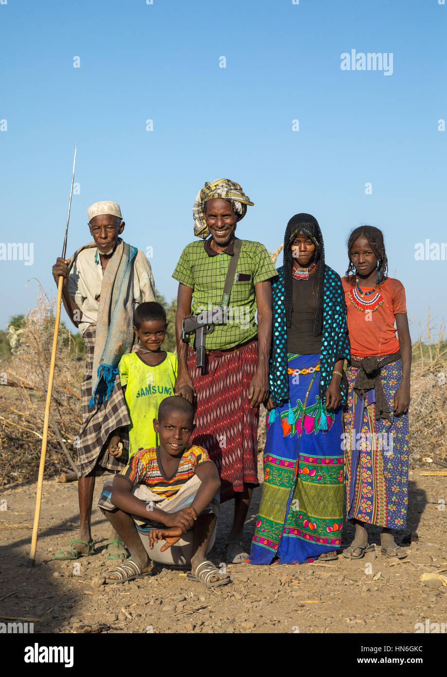 Portrait of an Afar tribe family, Afar region, Chifra, Ethiopia Stock ...