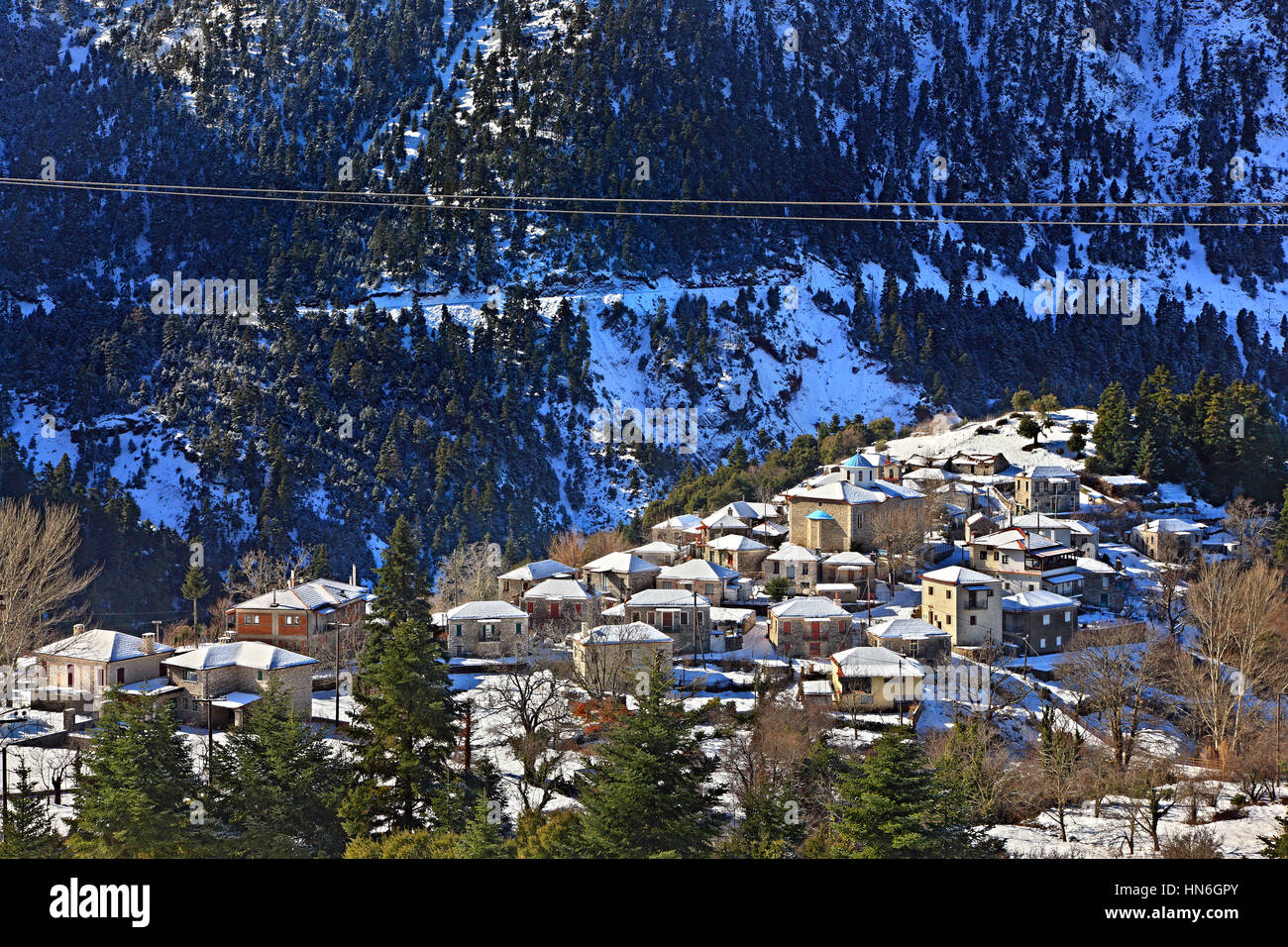 Picturesque Fidakia village, Evrytania, Central Greece Stock Photo - Alamy