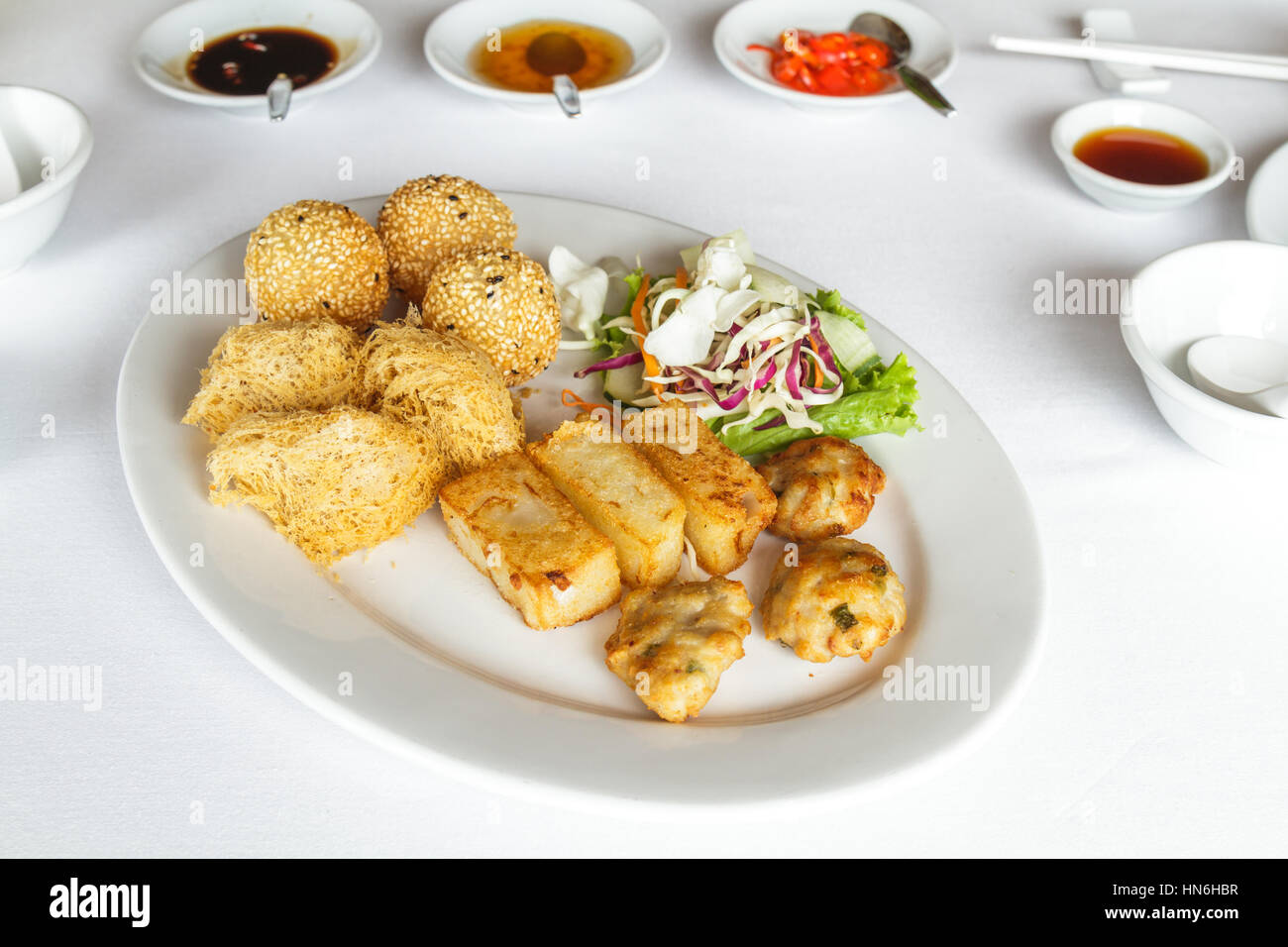 Dim sum mix have Deep fried stuffing mashed soybean, Deep fried taro ...
