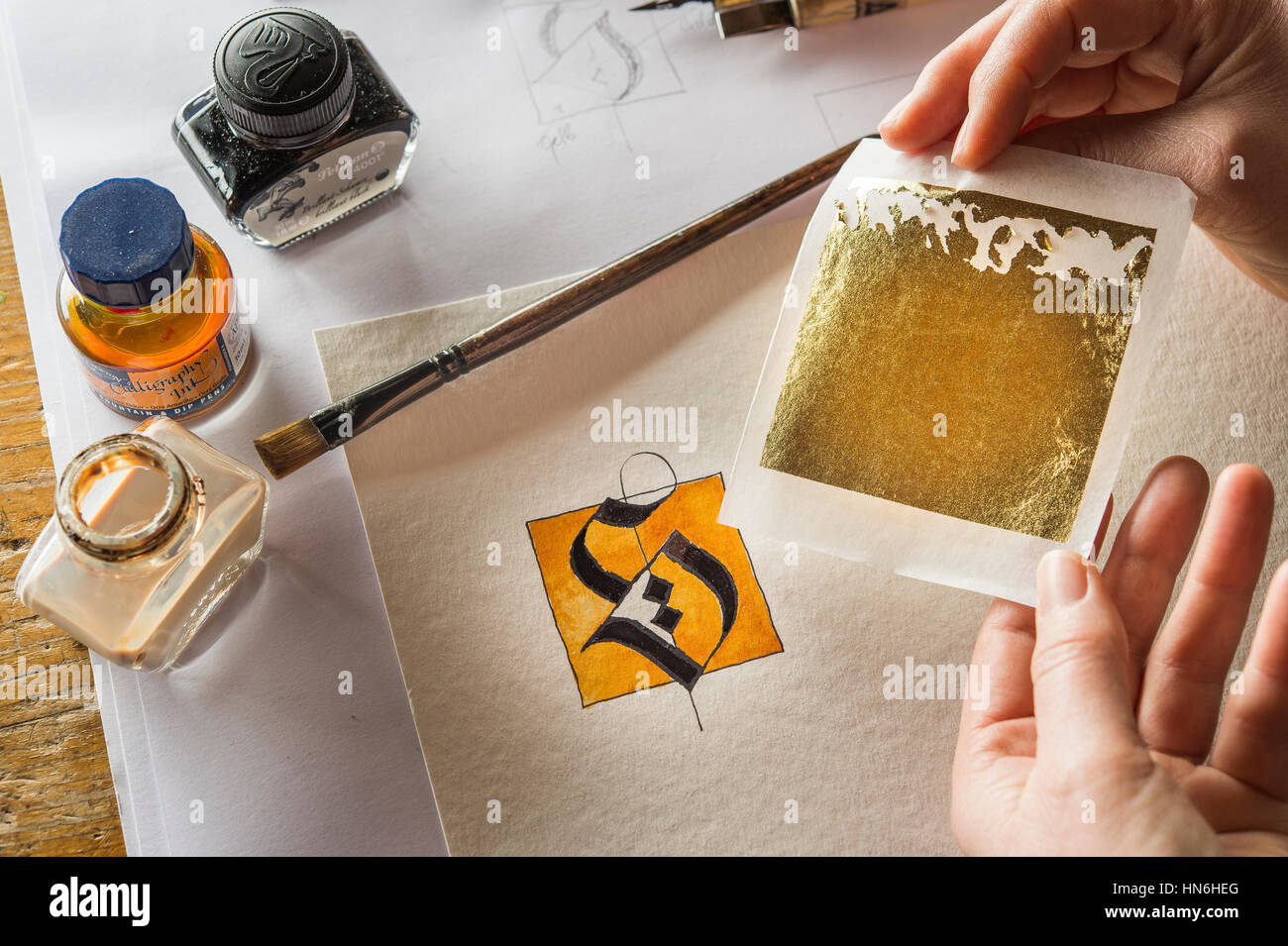 Gold leaf letters gold leaf lettering hi-res stock photography and ...