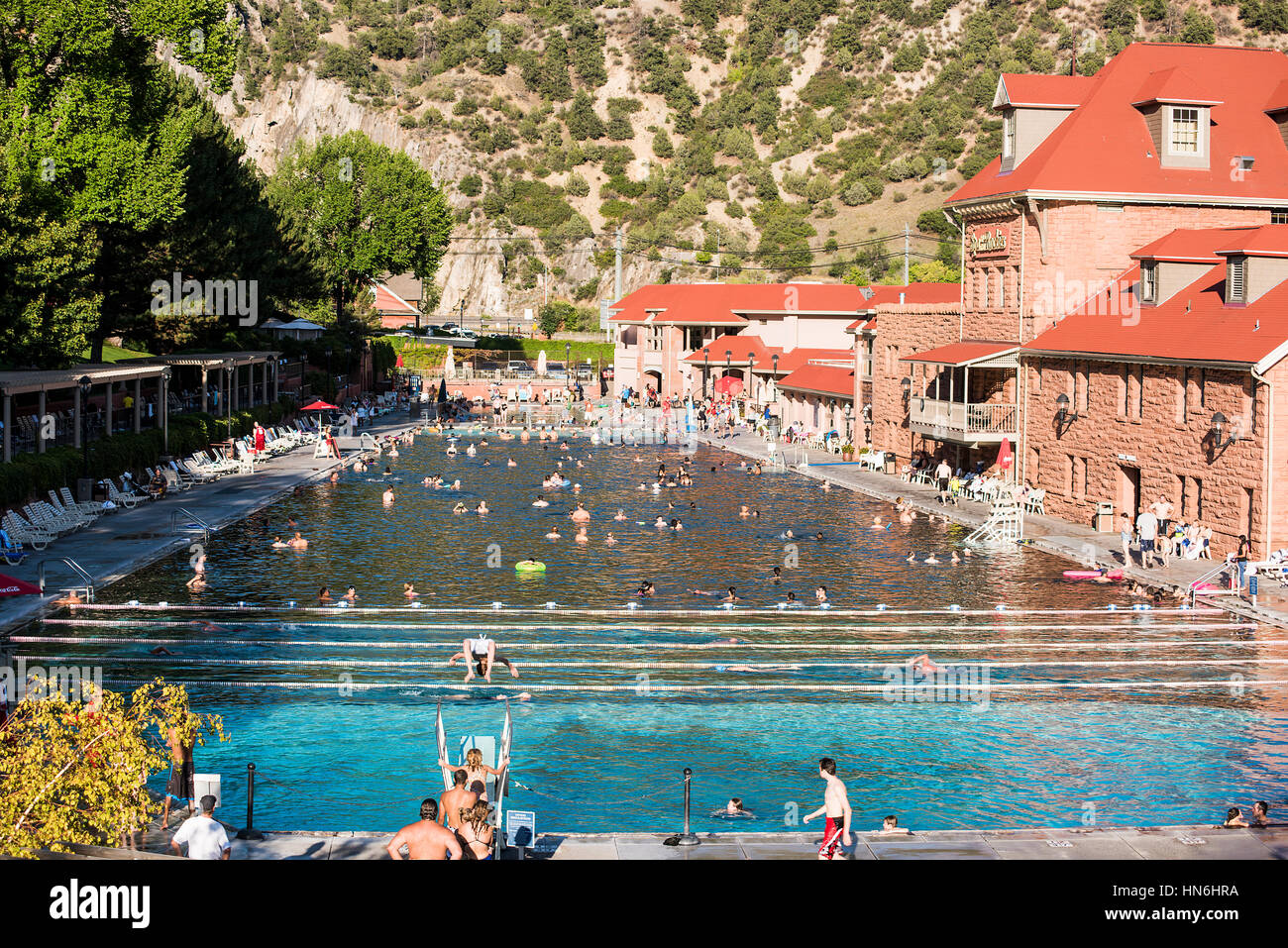 Glenwood Springs, Colorado - September 7, 2015: People bath at public ...