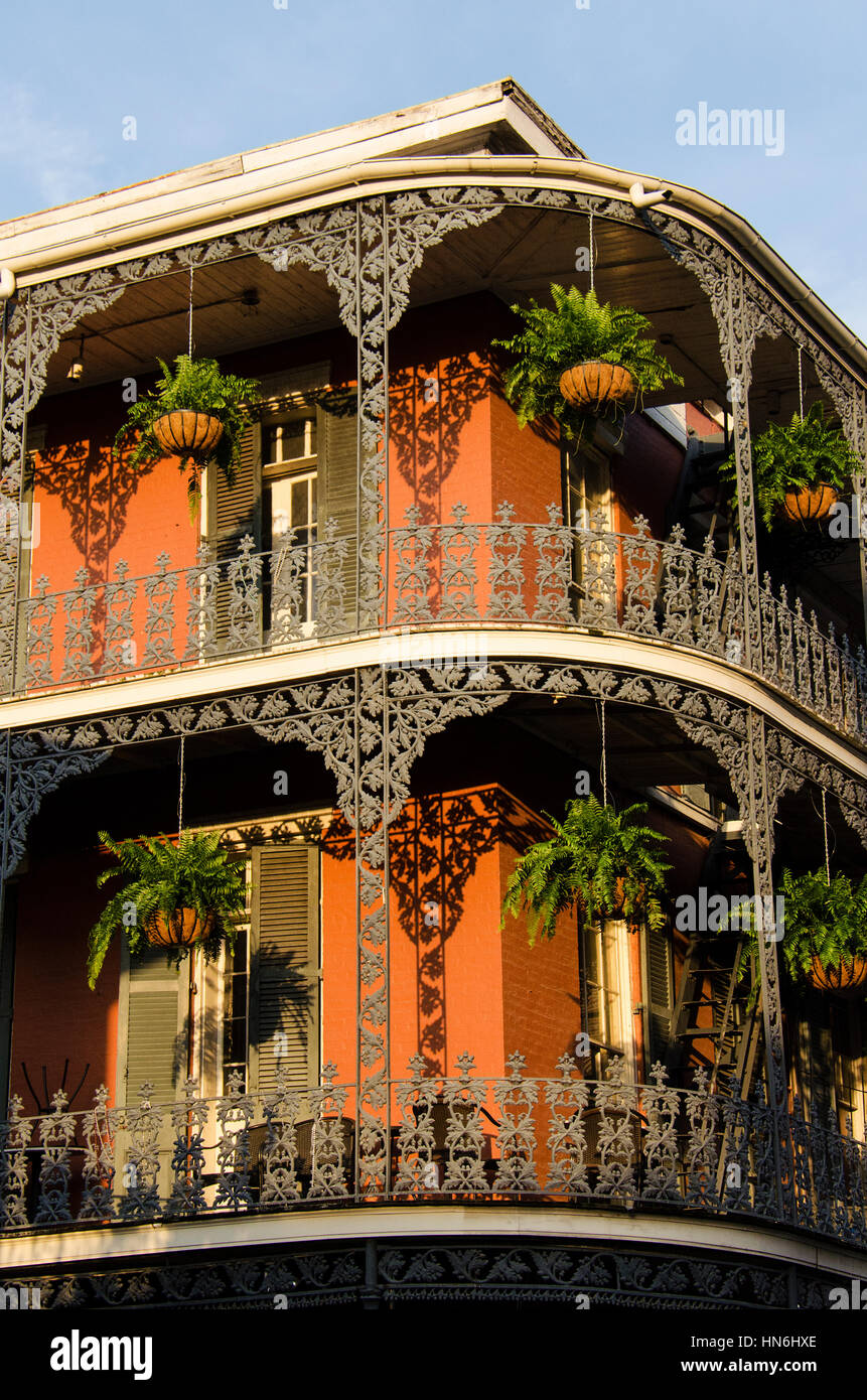New Orleans, USA - July 13, 2015: A French-inspired building with iron ...