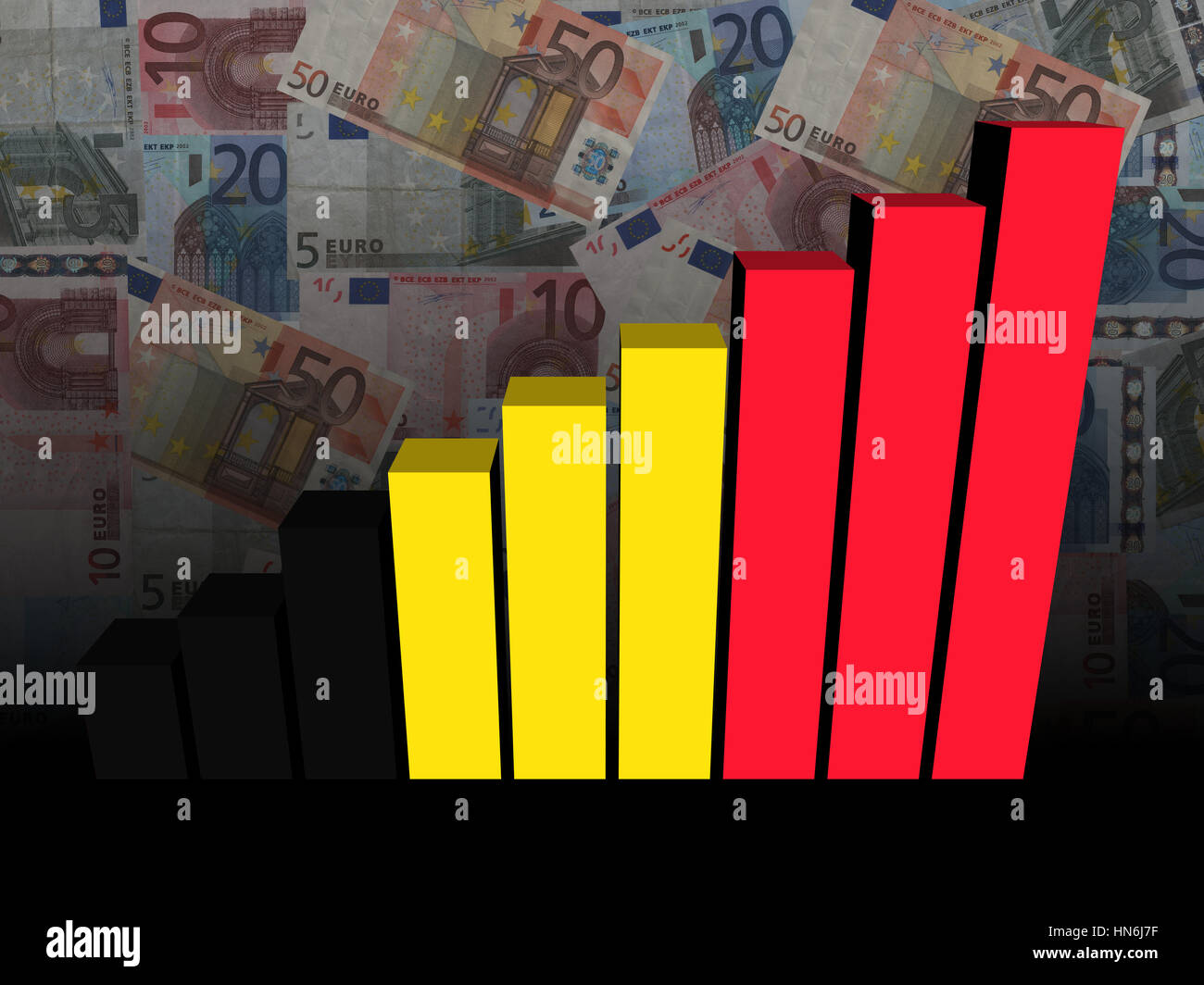 Belgian flag bar chart over euros illustration Stock Photo - Alamy