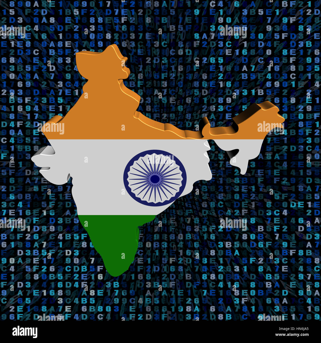 India map flag on hex code illustration Stock Photo - Alamy