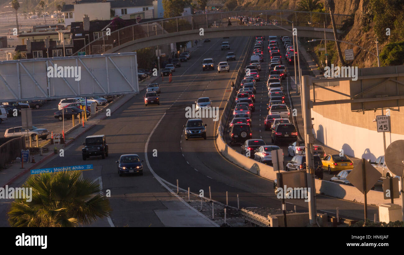 Traffic in Santa Monica, on highway 1, in Los angeles, California, USA ...