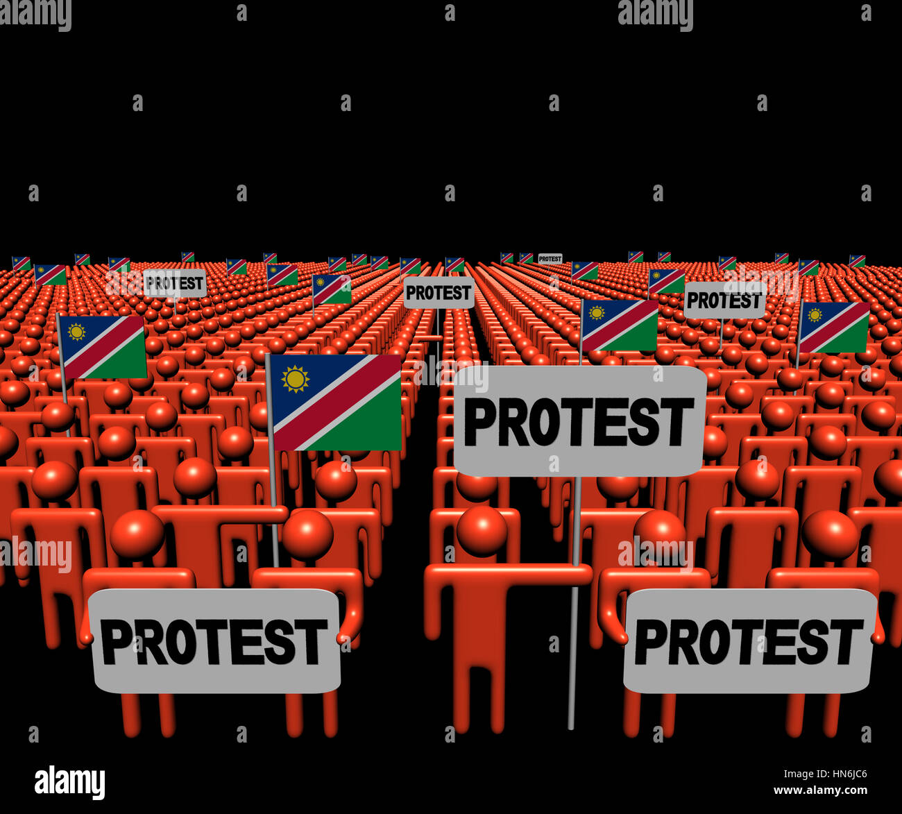 Crowd of people with protest signs and Namibian flags illustration ...